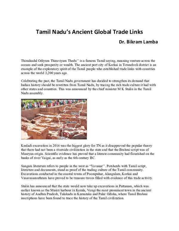 (DOC) Tamil Nadu's Ancient Global Trade Links