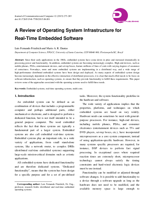 (PDF) A Review of Operating System Infrastructure for Real-Time Embedded Software