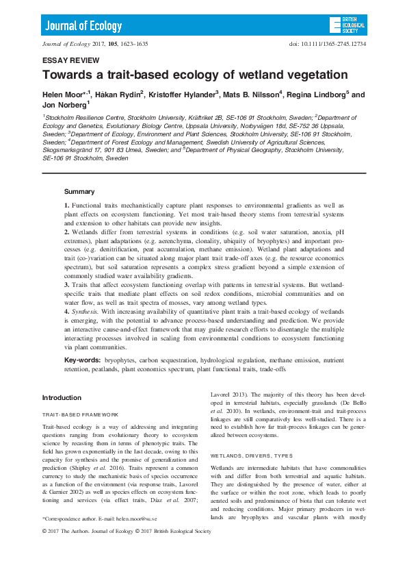 (PDF) Towards a trait-based ecology of wetland vegetation