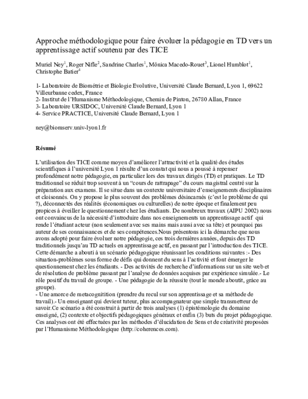 (PDF) Approche méthodologique pour faire évoluer la pédagogie en TD vers un apprentissage actif ...