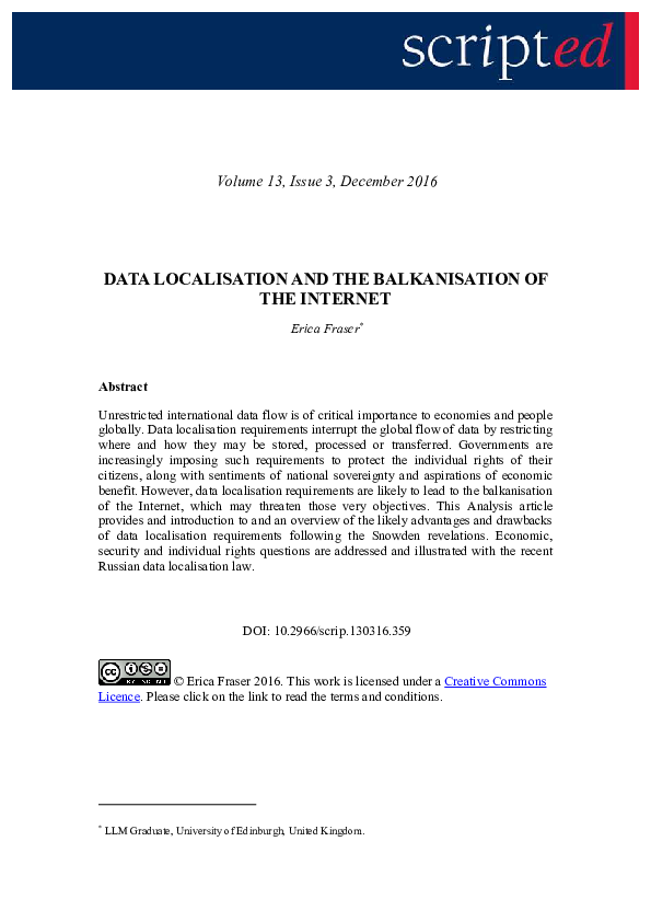 (PDF) Data Localisation and the Balkanisation of the Internet