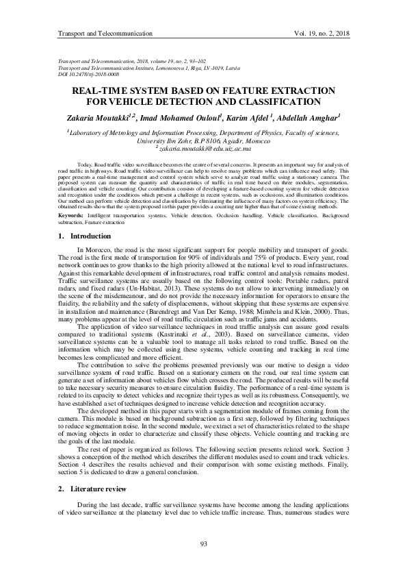 Pdf Real Time System Based On Feature Extraction For Vehicle Detection And Classification