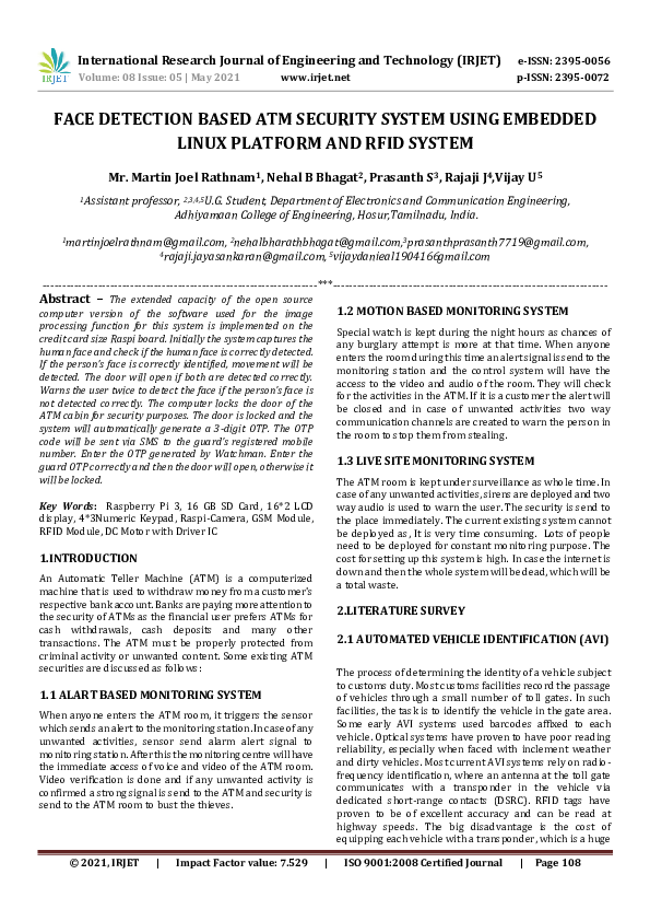 (PDF) IRJET- FACE DETECTION BASED ATM SECURITY SYSTEM USING EMBEDDED LINUX PLATFORM AND RFID SYSTEM