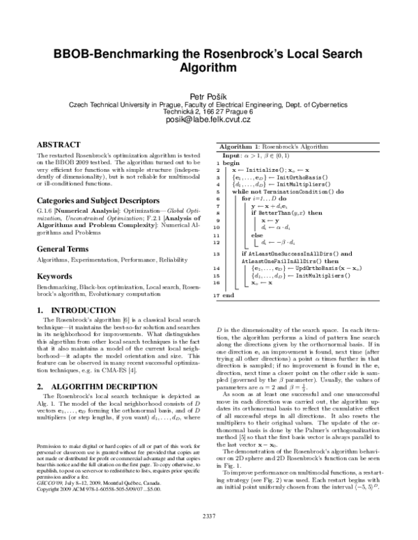 (PDF) BBOB-benchmarking the Rosenbrock's local search algorithm