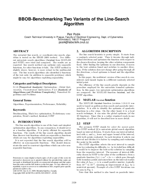 (PDF) BBOB-benchmarking two variants of the line-search algorithm