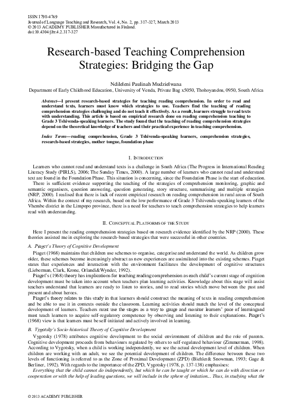 (PDF) Research-based Teaching Comprehension Strategies: Bridging the Gap