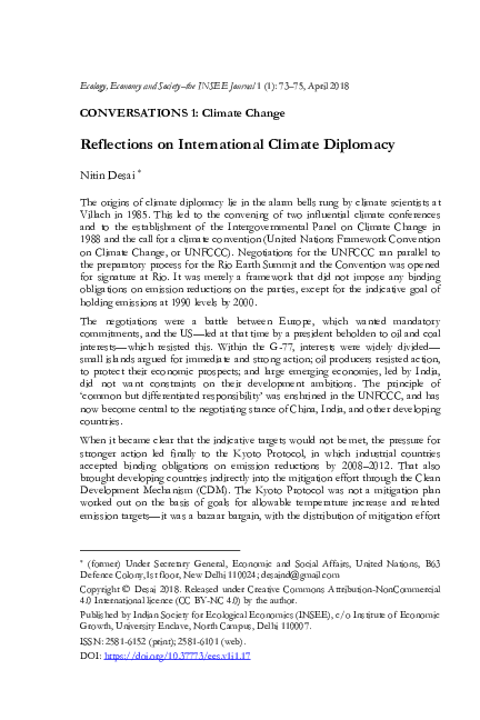 (PDF) On Climate Change: Reflection on international climate diplomacy