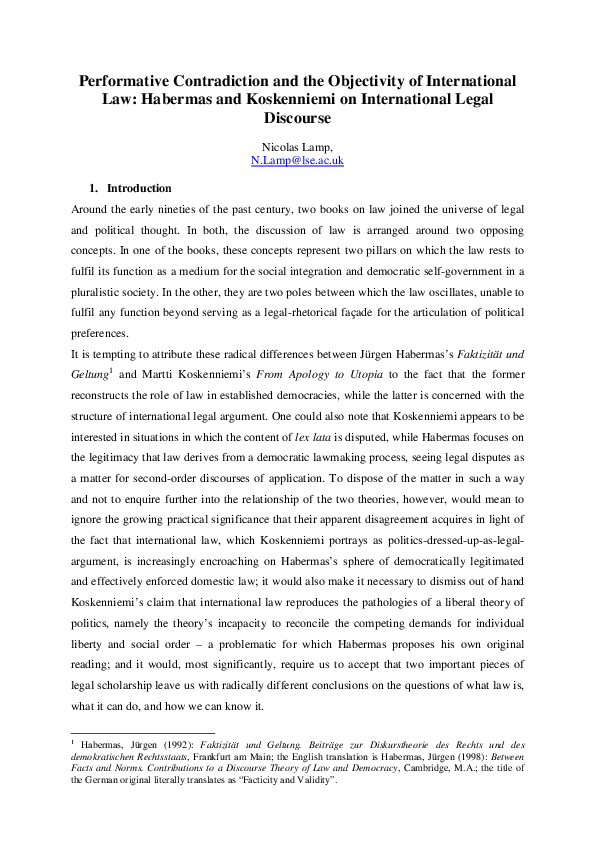 Performative Contradiction and the Objectivity of International Law ...