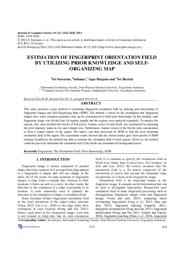 (PDF) Estimation of fingerprint orientation field by weighted 2D fourier expansion model