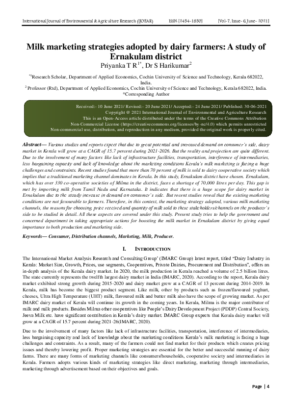 (PDF) Milk marketing strategies adopted by dairy farmers: A study of ...