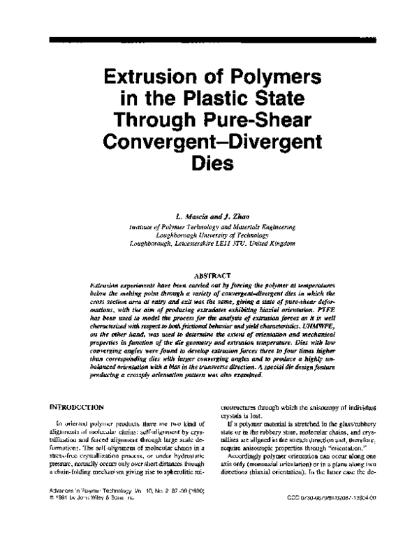 (PDF) Extrusion of polymers in the plastic state through pure-shear ...