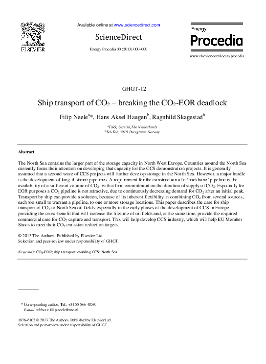 (PDF) Ship transport of CO2 – breaking the CO2-EOR deadlock | ragnhild ...