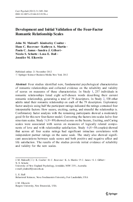 (PDF) Development and Initial Validation of the Four-Factor Romantic Relationship Scales