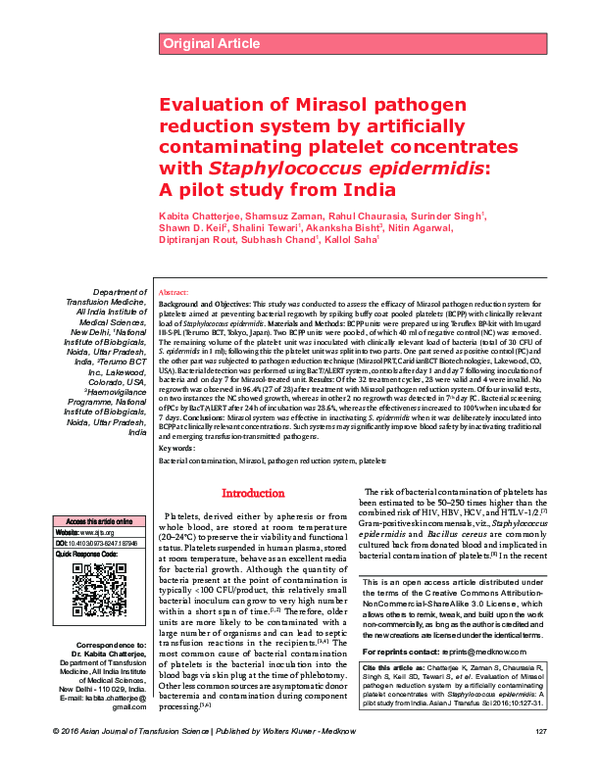 (PDF) Evaluation of Mirasol pathogen reduction system by artificially ...