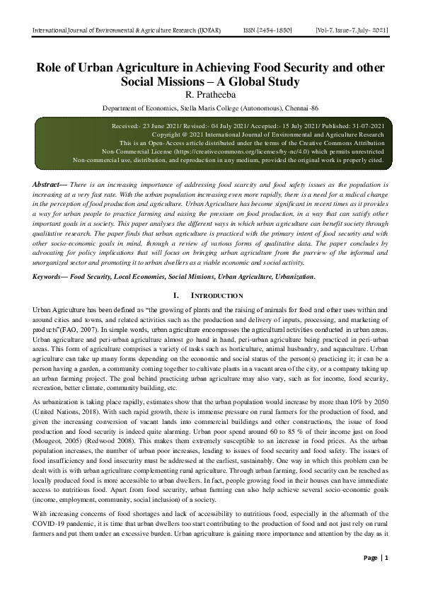 (PDF) Role of Urban Agriculture in Achieving Food Security and other ...