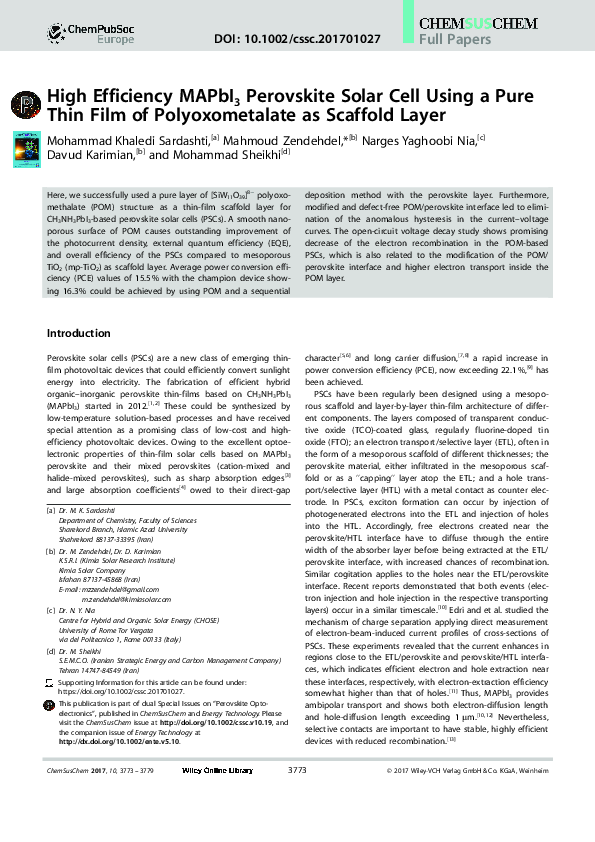 (PDF) High Efficiency MAPbI3 Perovskite Solar Cell Using a Pure Thin ...