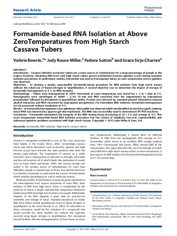 (PDF) Formamide-based RNA Isolation at Above ZeroTemperatures from High ...