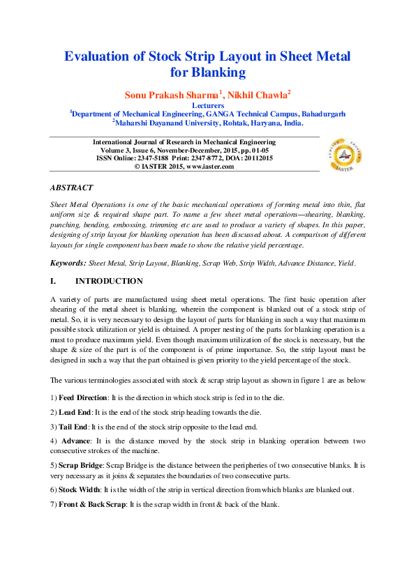 (PDF) Evaluation of Stock Strip Layout in Sheet Metal for Blanking
