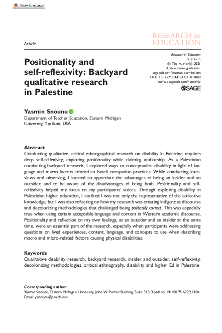 (PDF) Positionality and self-reflexivity: Backyard qualitative research ...