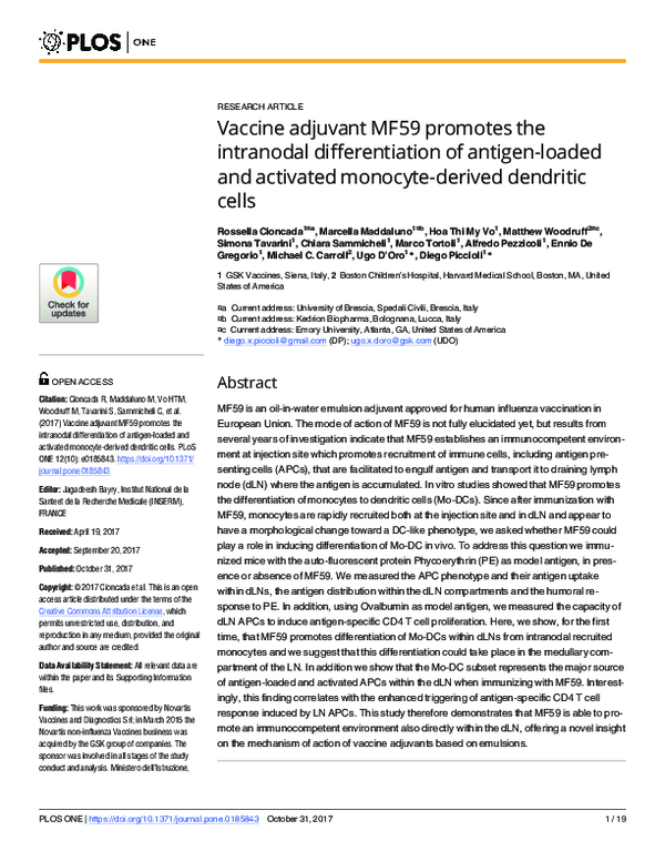 (PDF) Vaccine adjuvant MF59 promotes the intranodal differentiation of ...
