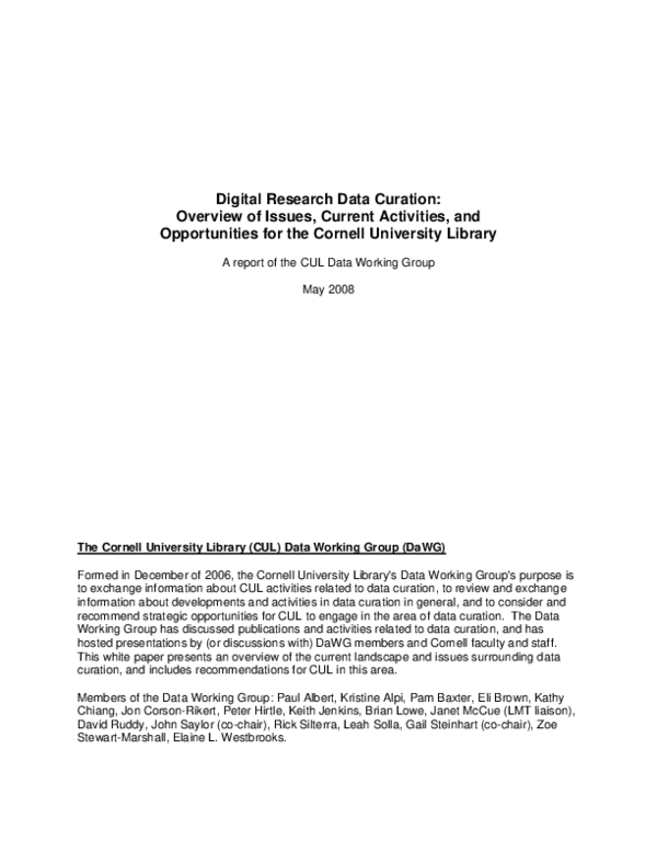 (PDF) Digital Research Data Curation: Overview of Issues, Current ...