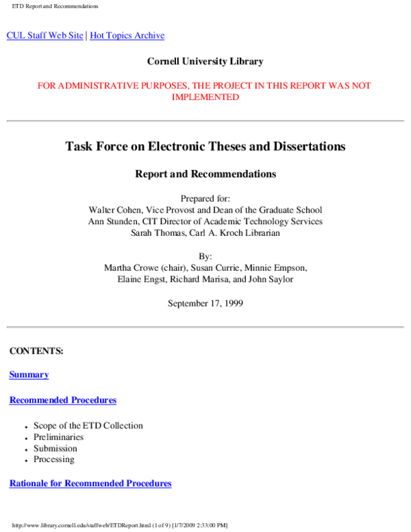 (PDF) Publishing Electronic Dissertations: Final Report