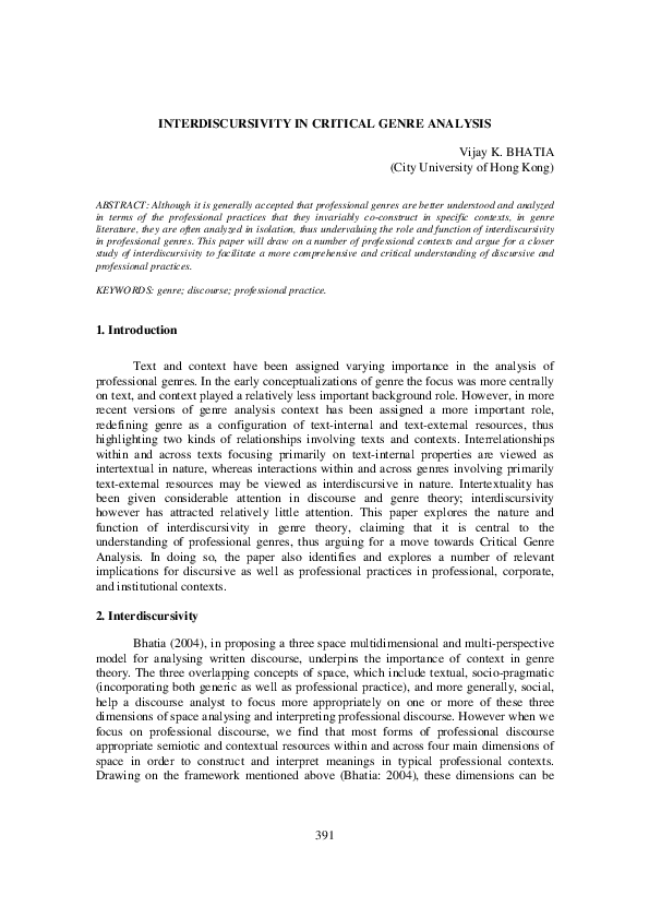 (PDF) Interdiscursivity in critical genre analysis