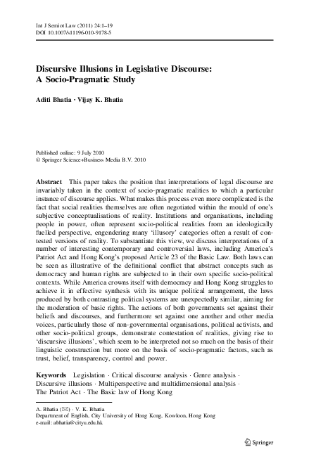 (PDF) Discursive Illusions in Legislative Discourse: A Socio-Pragmatic Study