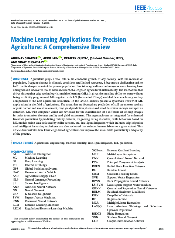 (PDF) Machine Learning Applications for Precision Agriculture: A ...