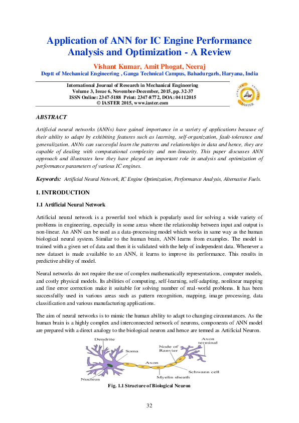 (PDF) Application of ANN for IC Engine Performance Analysis and ...