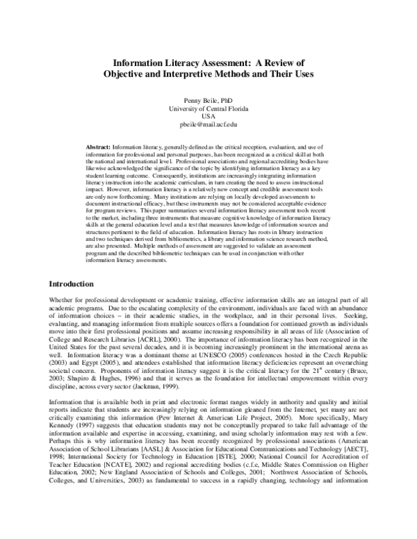 (PDF) Information Literacy Assessment: A Review of Objective and ...
