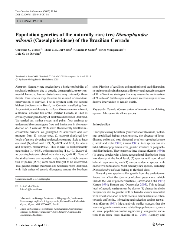 (PDF) Population genetics of the naturally rare tree Dimorphandra ...