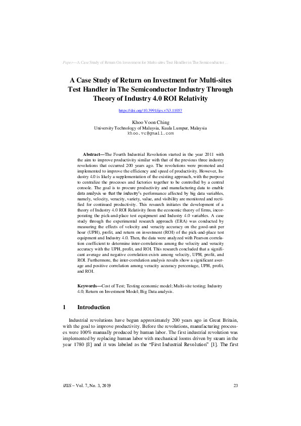 (PDF) A Case Study of Return On Investment for Multi-sites Test Handler ...