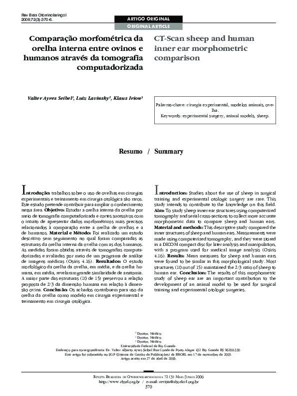 (PDF) CT-Scan sheep and human inner ear morphometric comparison