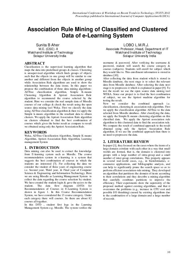 (PDF) Association Rule Mining of Classified and Clustered Data of e ...