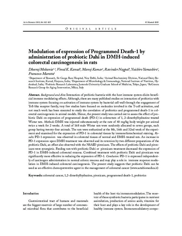 (PDF) Modulation of expression of Programmed Death-1 by administration ...