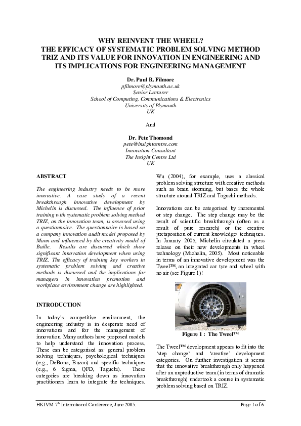PDF Why Reinvent The Wheel The Efficacy Of Systematic Problem PDF Why Reinvent The Wheel The Efficacy Of Systematic Problem