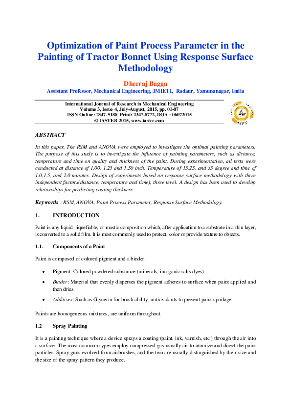 (PDF) Optimizing Tractor Bonnet Paint Parameters
