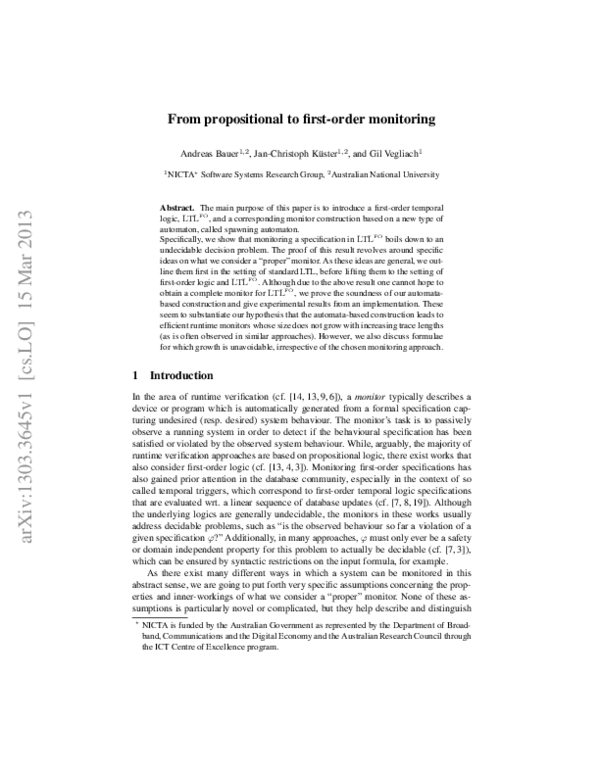 Pdf From Propositional To First Order Monitoring