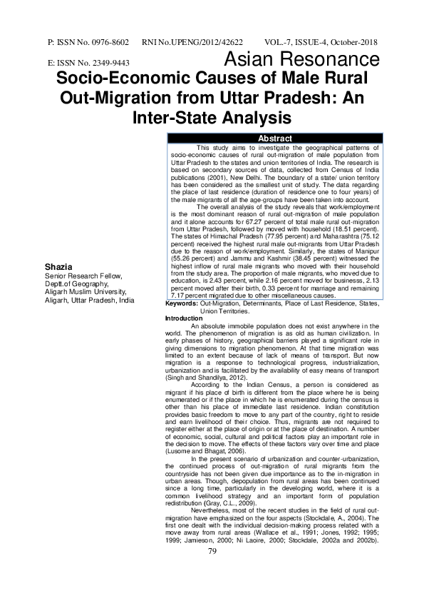 (PDF) Socio-Economic Causes of Male Rural Out-Migration from Uttar ...
