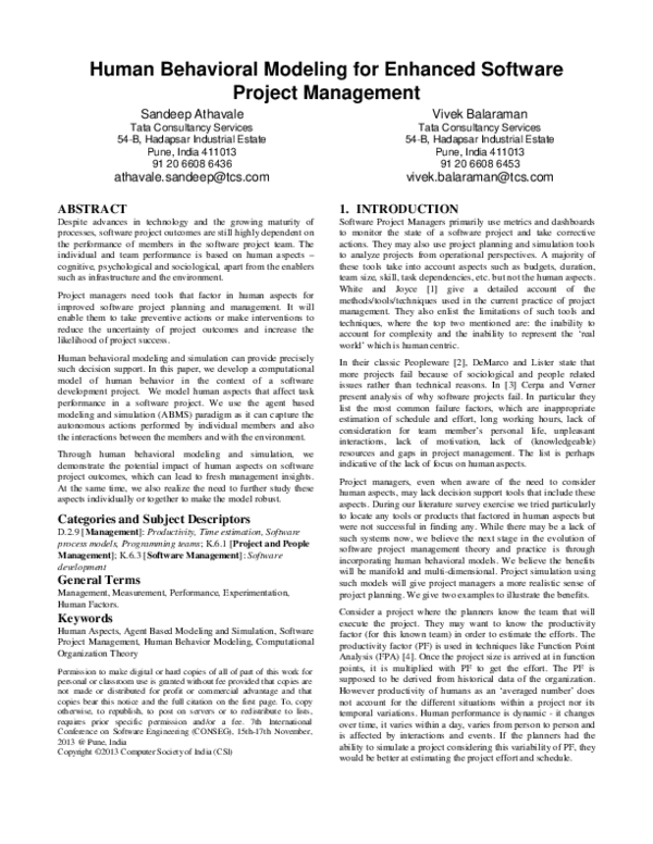 (PDF) Human Behavioral Modeling for Enhanced Software Project Management