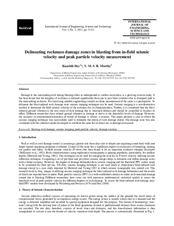 (PDF) Delineating rockmass damage zones in blasting from in-field seismic velocity and peak ...