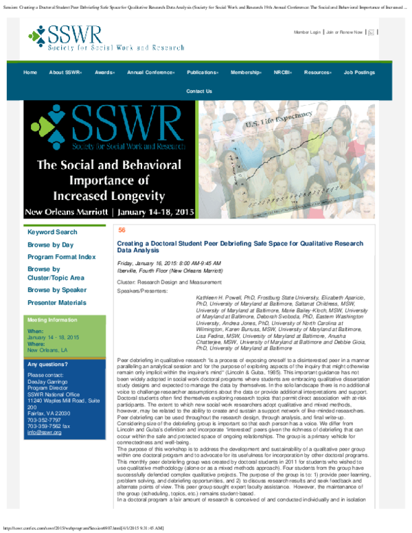 (PDF) Creating a Doctoral Student Peer Debriefing Safe Space for ...