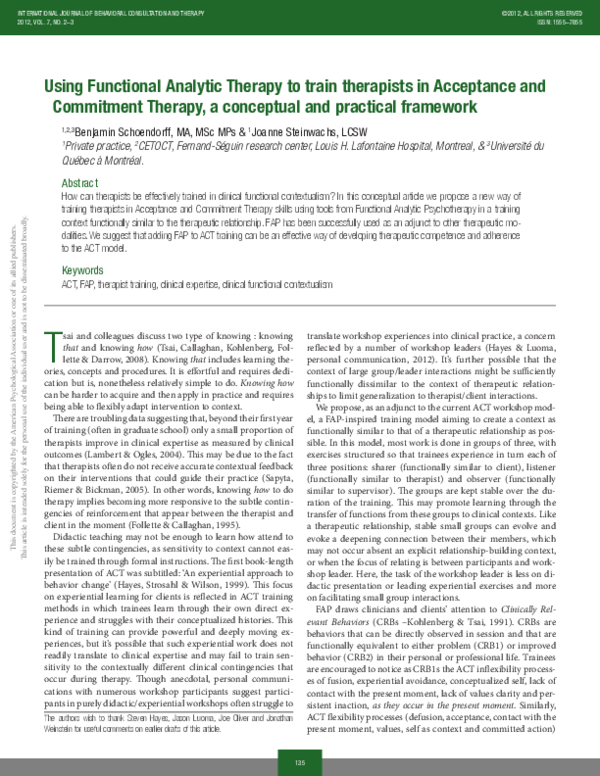 (PDF) Using Functional Analytic Therapy to train therapists in ...