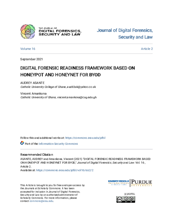 (PDF) DIGITAL FORENSIC READINESS FRAMEWORK BASED ON HONEYPOT AND HONEYNET FOR BYOD