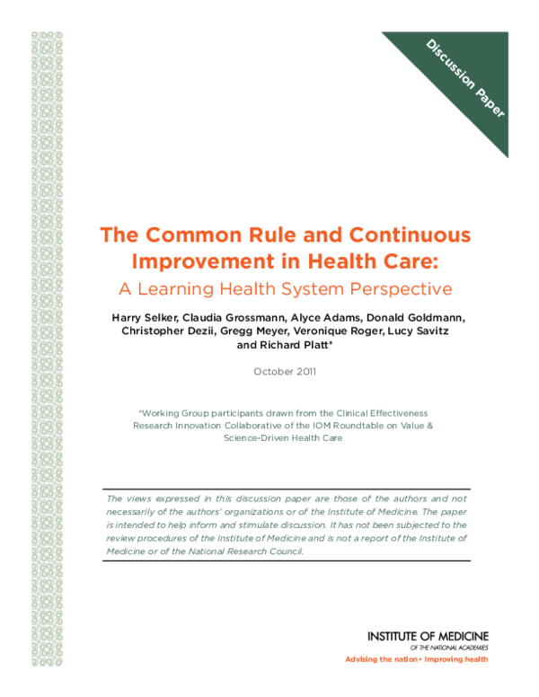 (PDF) The Common Rule and Continuous Improvement in Health Care: A ...
