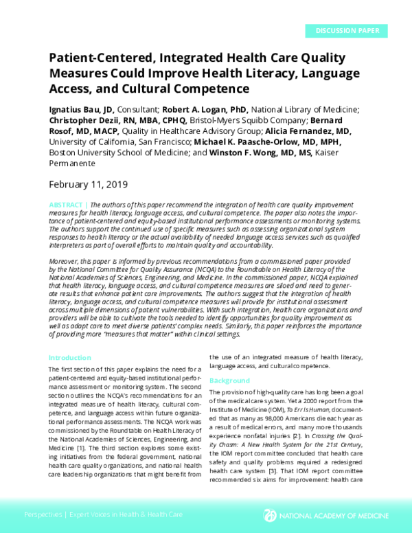 (PDF) Patient-Centered, Integrated Health Care Quality Measures Could ...