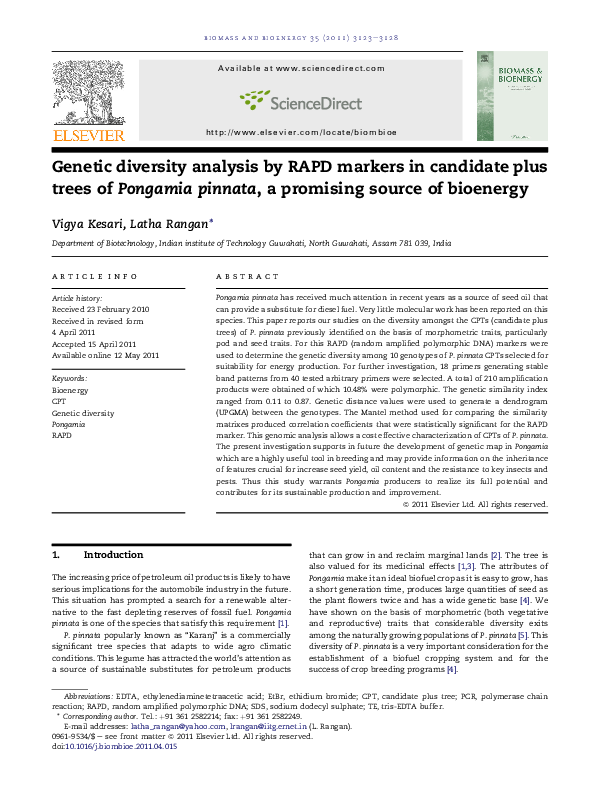 (PDF) Genetic diversity analysis by RAPD markers in candidate plus ...