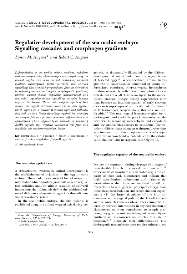 (PDF) Regulative development of the sea urchin embryo: Signalling ...