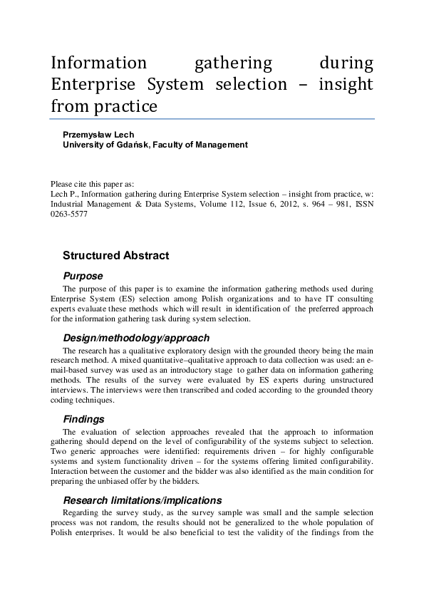 (PDF) Information gathering during enterprise system selection: insight ...